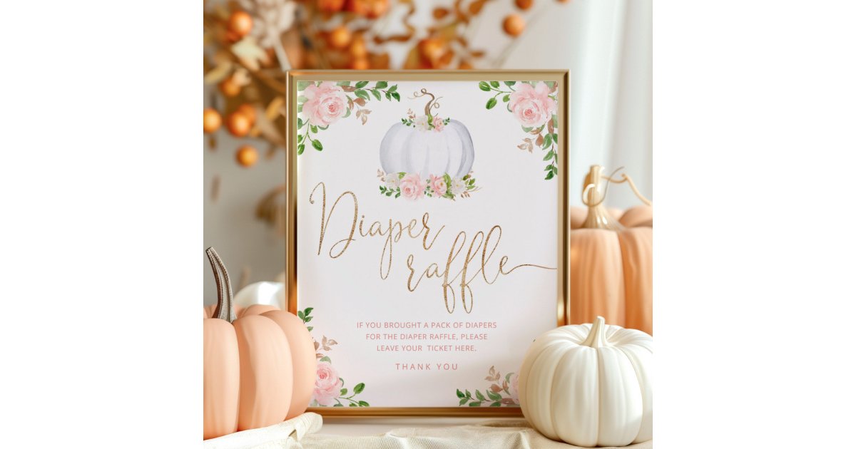 Fall floral white gold pumpkin diaper raffle sign | Zazzle