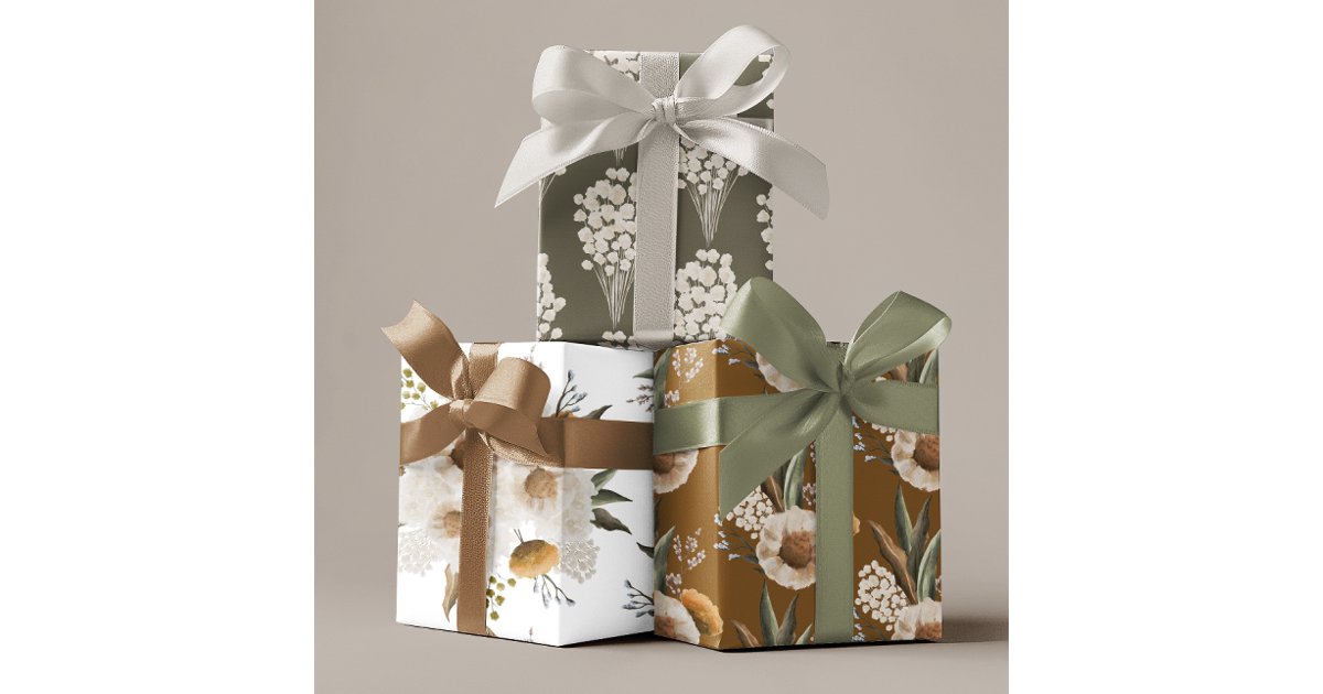 Fall Floral Wrapping Paper Flat Sheet Set of 3 | Zazzle