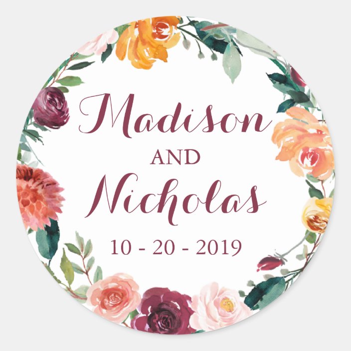 Fall Flower Wedding Envelope Seal Stickers | Zazzle