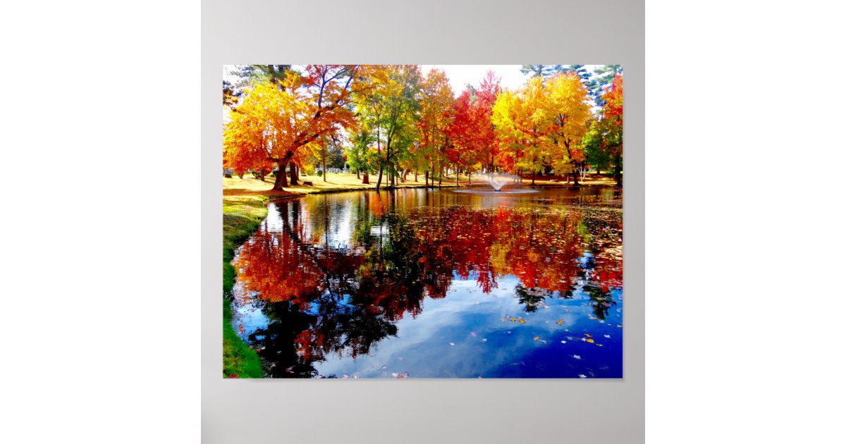 Fall foliage at the pond poster | Zazzle