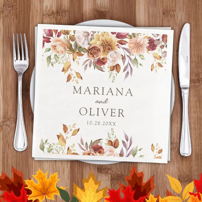 Fall Foliage Autumn Colors Wedding Paper Dinner Napkins | Zazzle