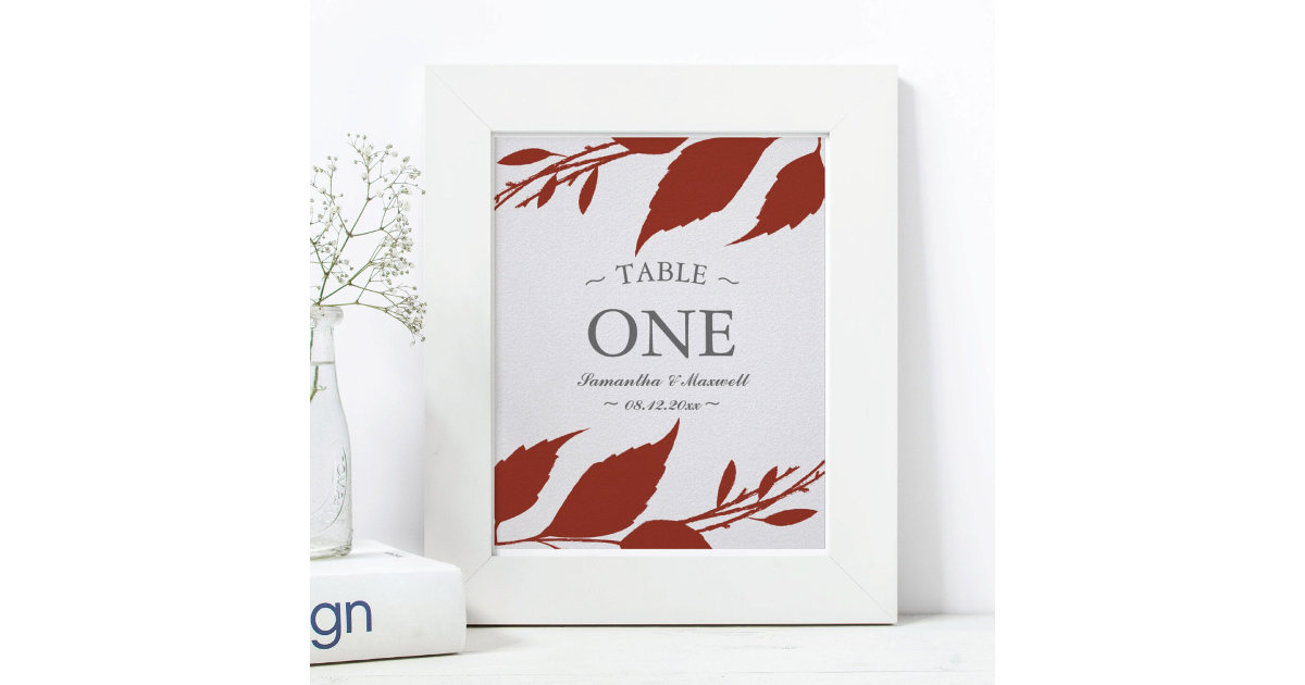 Fall Foliage Burnt Orange Leaves Table Number Poster | Zazzle