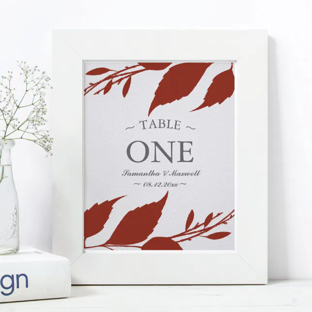 Fall Foliage Burnt Orange Leaves Table Number Poster | Zazzle