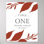 Fall Foliage Burnt Orange Leaves Table Number Poster | Zazzle