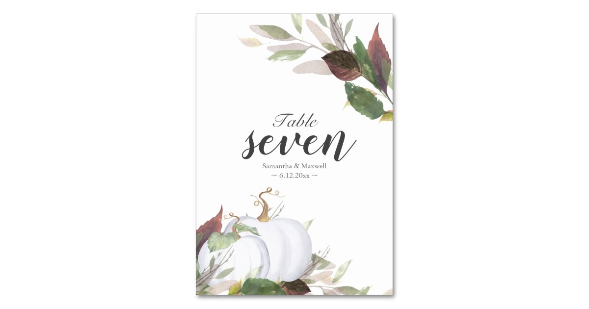 Fall Foliage Leaves White Pumpkin Table Number | Zazzle