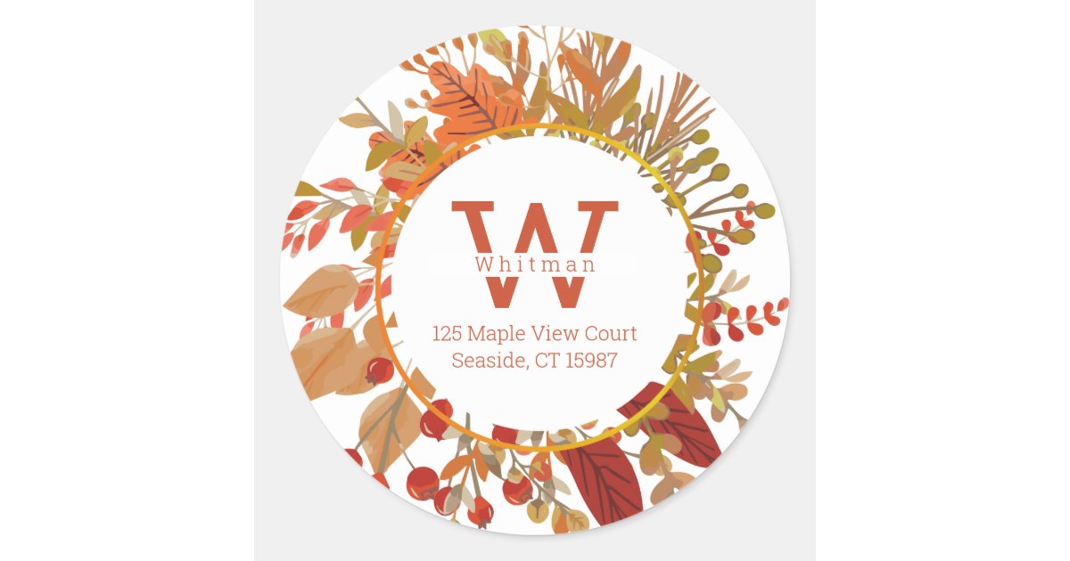 Fall Foliage Return Address Classic Round Sticker | Zazzle