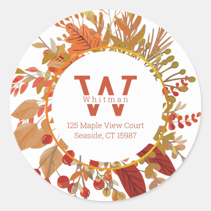 Fall Foliage Return Address Classic Round Sticker | Zazzle
