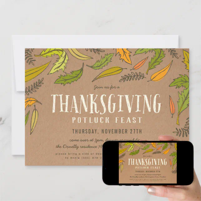 Fall Foliage Thanksgiving Potluck Dinner Invitation | Zazzle
