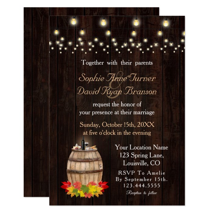Fall Foliage Wine Barrel Vineyard Wedding Invitation | Zazzle.com