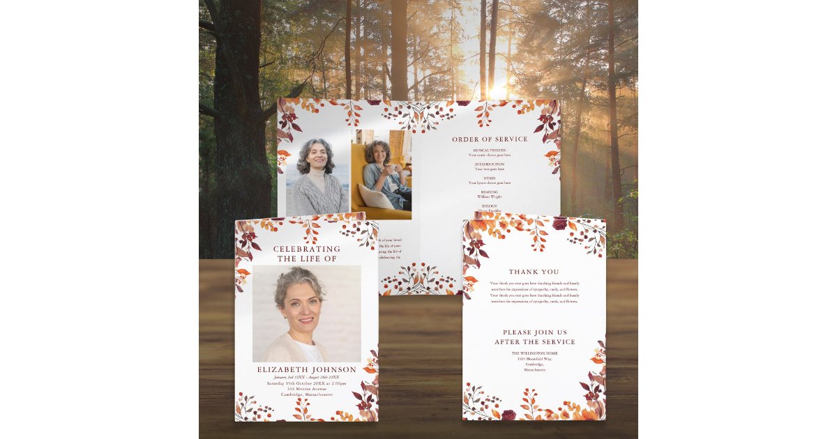Fall Funeral Memorial Order Of Service Folded Program | Zazzle
