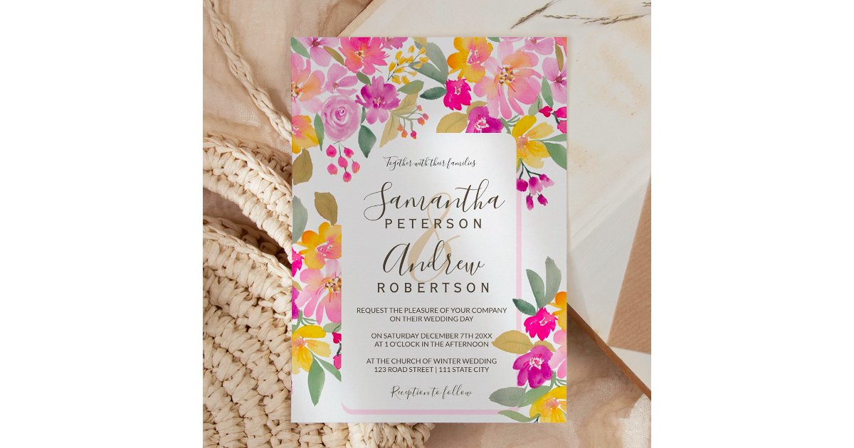 Fall Garden bright floral watercolor wedding Invitation | Zazzle