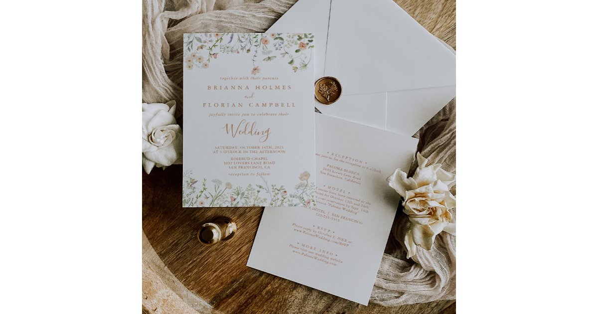 Fall Garden Wildflower Front & Back Wedding Invitation | Zazzle