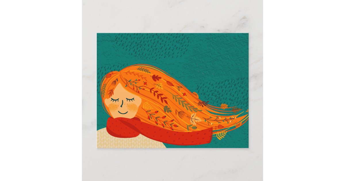 Fall Girl Red Scarf Postcard | Zazzle