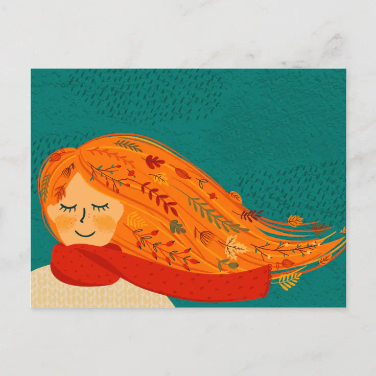 Fall Girl Red Scarf Postcard | Zazzle