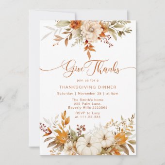 Fall Give Thanks Thanksgiving Dinner rustic Invitation | Zazzle