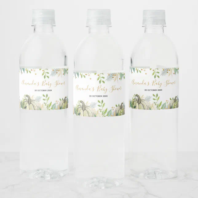 Fall Gold and White Pumpkin Water Bottle Labels | Zazzle