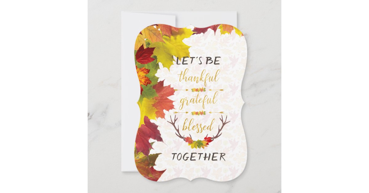 Fall Gold Thankful Grateful Blessed Thanksgiving Invitation | Zazzle