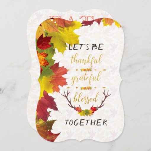 Fall Gold Thankful Grateful Blessed Thanksgiving Invitation | Zazzle