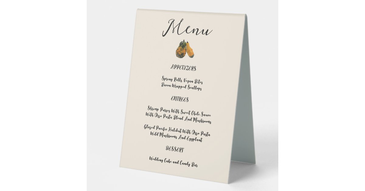 Fall Gourds Wedding Menu Table Tent Sign | Zazzle