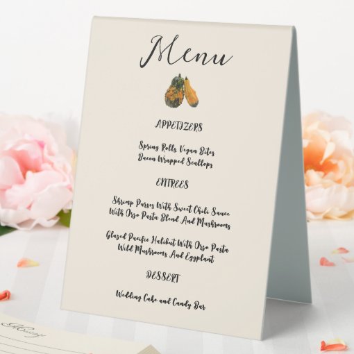Fall Gourds Wedding Menu Table Tent Sign | Zazzle