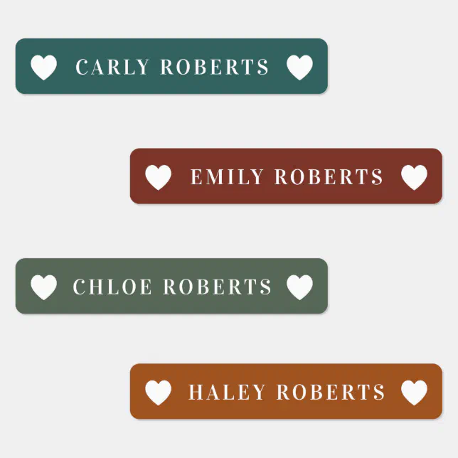 Fall Green and Orange Heart Kids Name Waterproof Labels | Zazzle