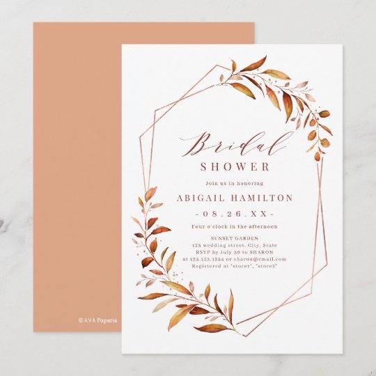 Fall Greenery Geometric Rustic Bridal Shower Invitation | Zazzle.com