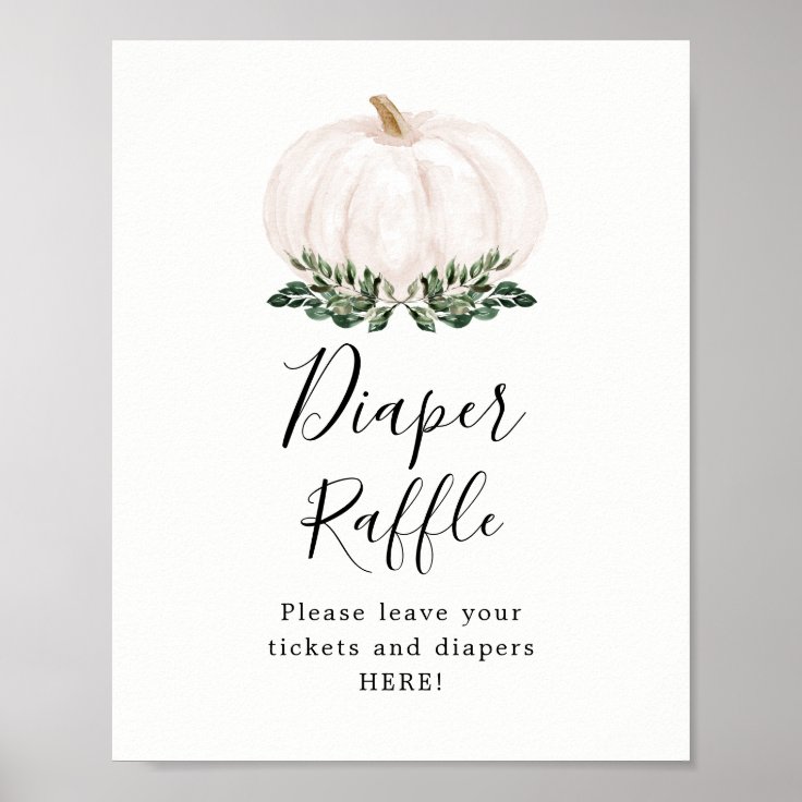 Fall Greenery White Pumpkin Diaper Raffle Sign | Zazzle