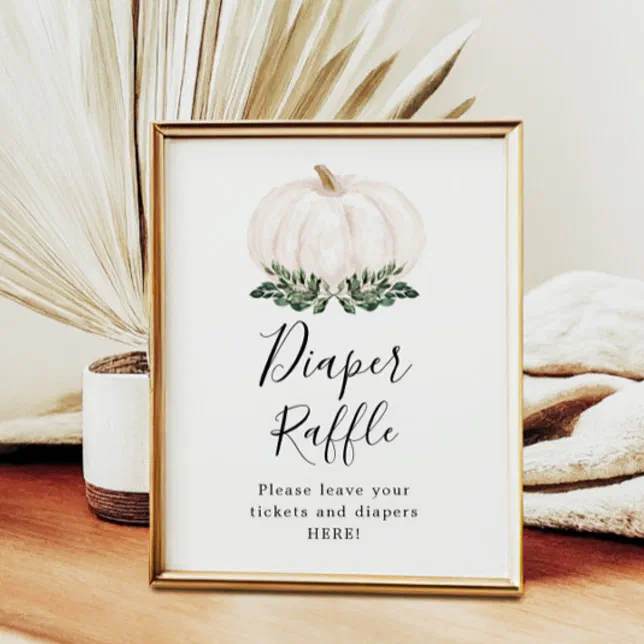 Fall Greenery White Pumpkin Diaper Raffle Sign | Zazzle