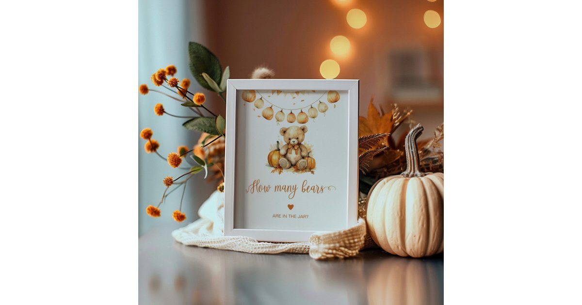 Fall guess how many bears baby shower game Poster | Zazzle