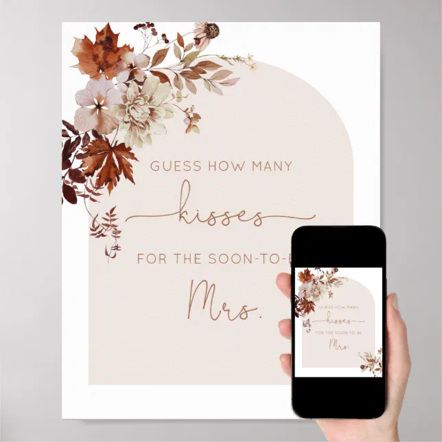 Fall guess how many kisses bridal shower poster | Zazzle