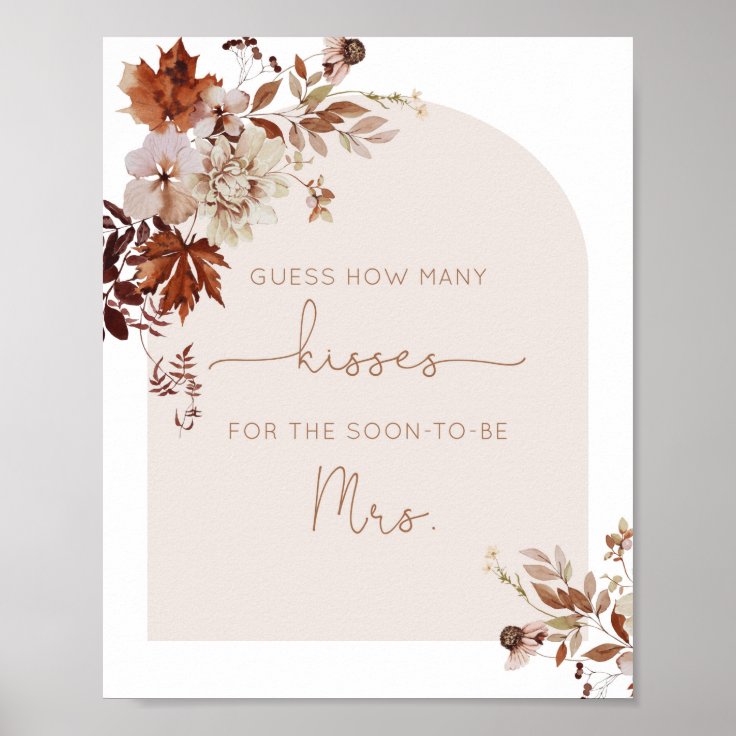 Fall guess how many kisses bridal shower poster | Zazzle