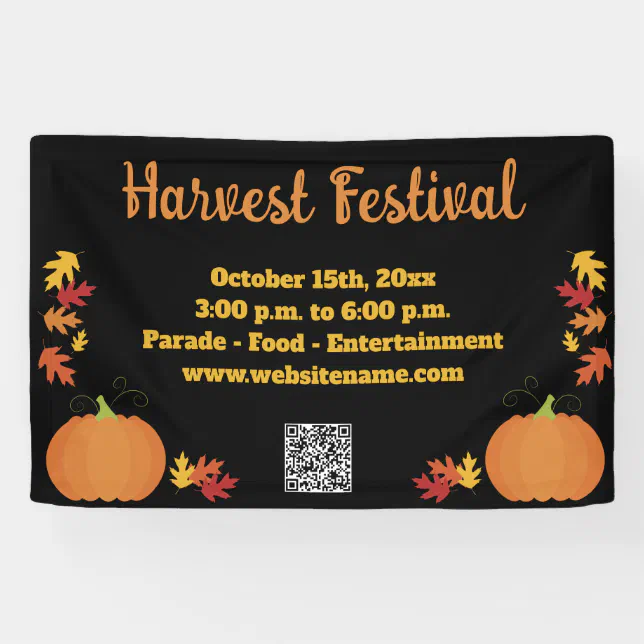 Fall Harvest Autumn QR Code Pumpkin Festival Banner | Zazzle