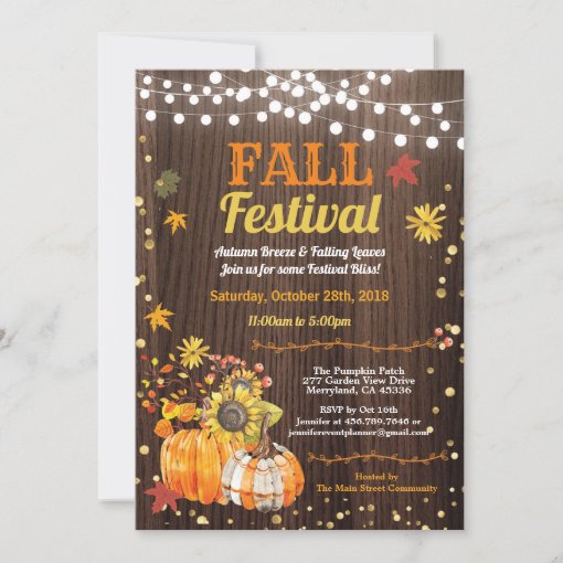 Fall harvest festival rustic wood pumpkin patch invitation | Zazzle