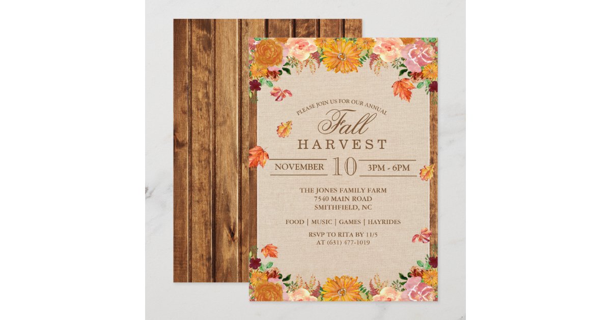 Fall Harvest Floral Autumn Invitation | Zazzle