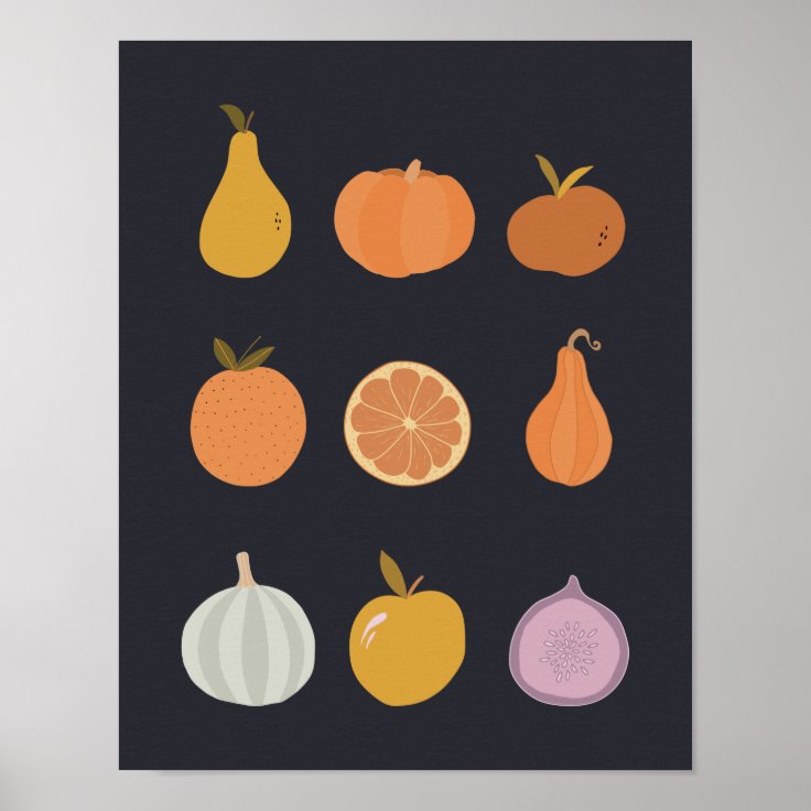 Fall Harvest Fruits And Vegetables Poster | Zazzle