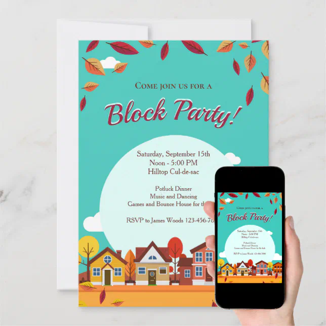 Fall Houses Neighborhood Block Party Invitation | Zazzle