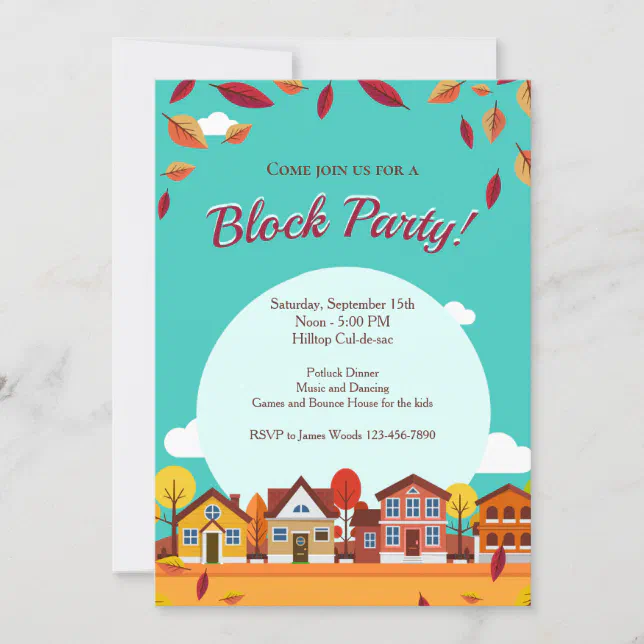 Fall Houses Neighborhood Block Party Invitation | Zazzle