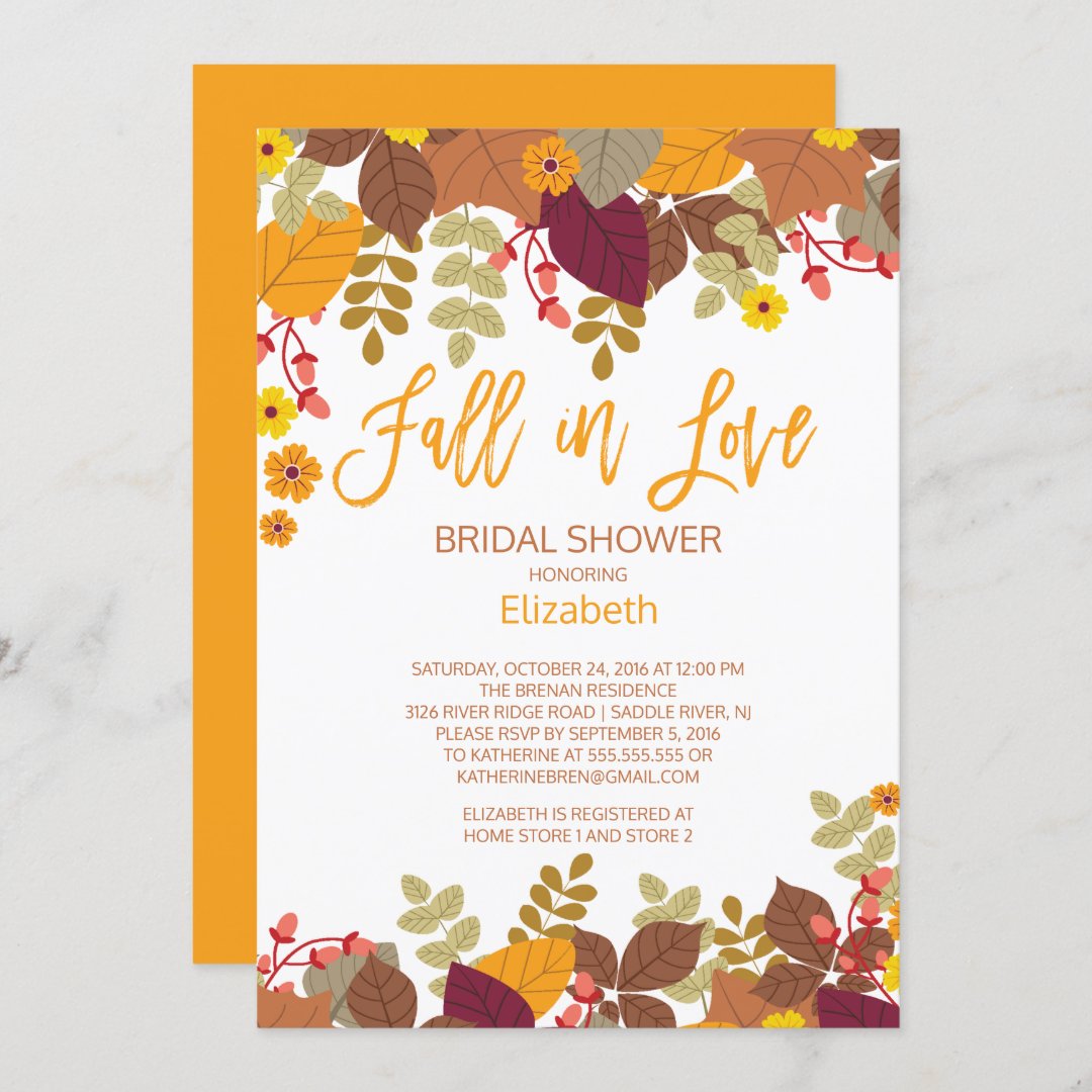 Fall in Lov Autumn Leaves Bridal Shower Invitation | Zazzle