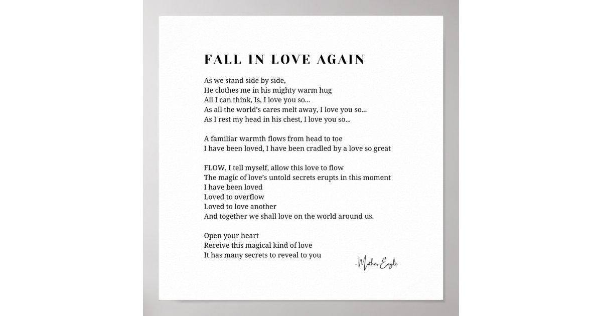 Fall in love again poem poetry wall art poster | Zazzle