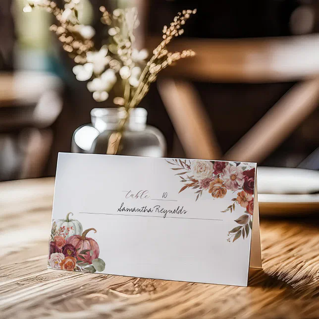 Fall In Love | Autumn Blooms Wedding Place Card | Zazzle