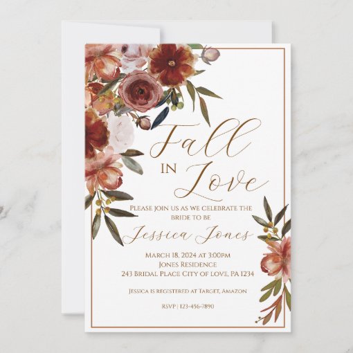 Fall In Love Autumn Bridal Shower Invitation | Zazzle
