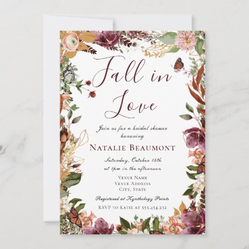 Fall in Love Autumn Bridal Shower Invitation | Zazzle