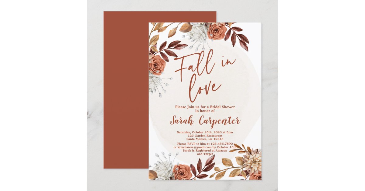 Fall in Love Autumn Bridal Shower Invitation | Zazzle