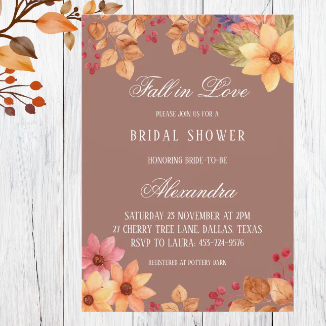 Fall in Love Autumn Bridal Shower Invitation | Zazzle