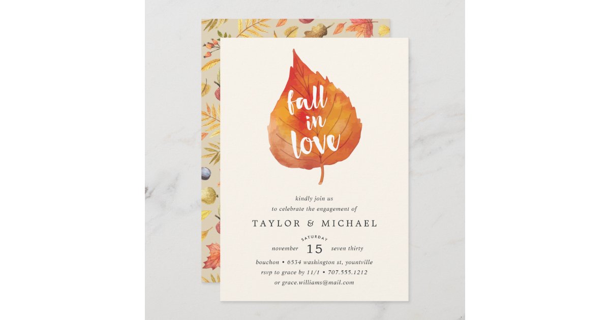 Fall in Love | Autumn Engagement Party Invitation | Zazzle