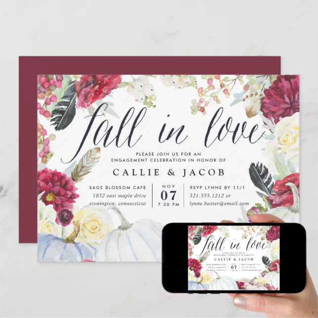 Fall in Love | Autumn Engagement Party Invitation | Zazzle