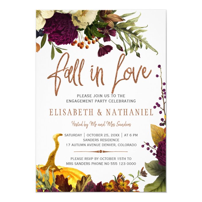 Fall in Love autumn fall modern engagement party Invitation | Zazzle.com
