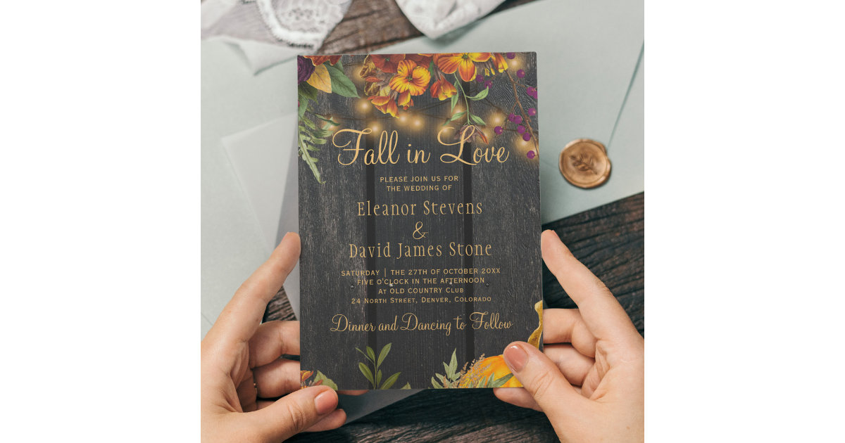 Fall in love autumn fall rustic floral wedding invitation | Zazzle