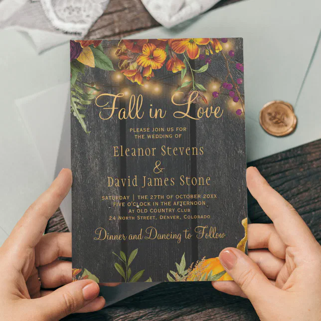Fall in love autumn fall rustic floral wedding invitation | Zazzle