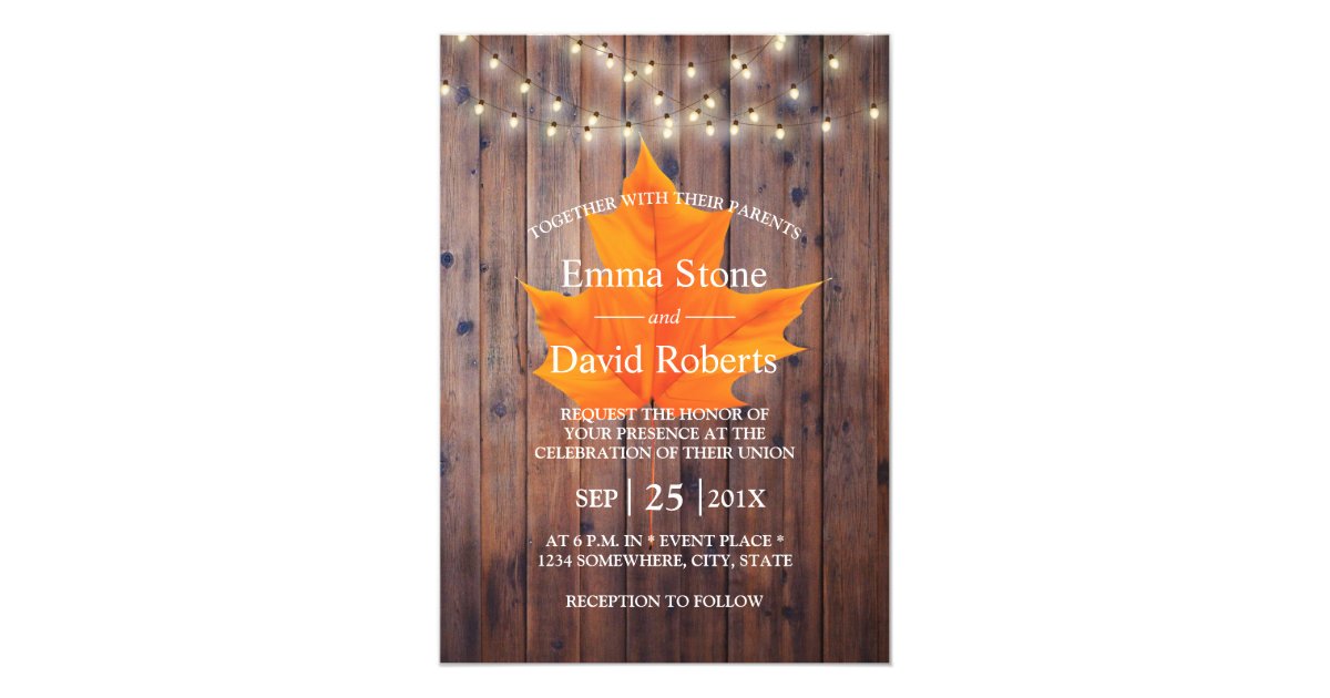 Fall in Love Autumn Leaf String Lights Wedding Invitation | Zazzle.com